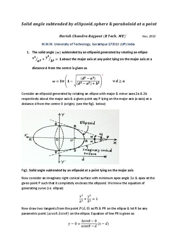 (PDF) HCR's Derivations of Solid Angle subtended by the Rotatory Solids ...