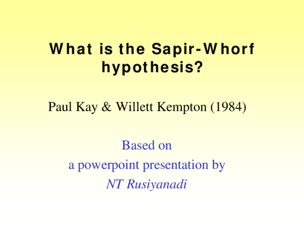 (PDF) What Is the Sapir-Whorf Hypothesis