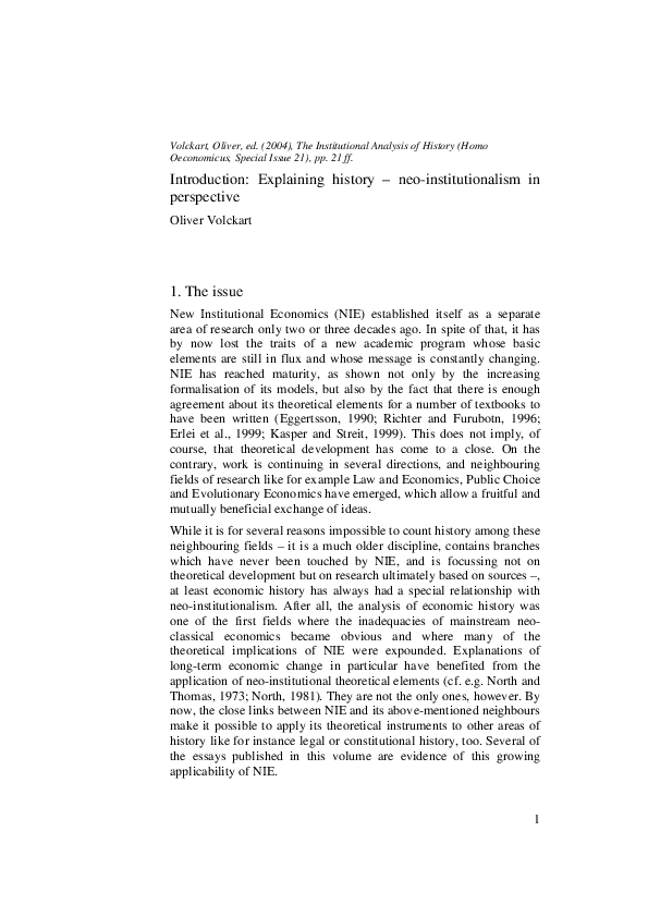 (PDF) Introduction: Explaining history – neo-institutionalism in ...