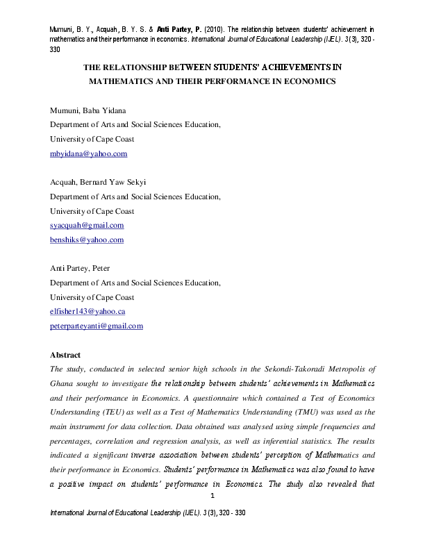 (PDF) THE RELATIONSHIP BETWEEN STUDENTS’ ACHIEVEMENTS IN MATHEMATICS ...