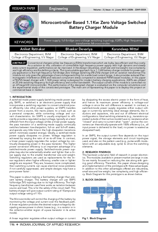 Pdf Microcontroller Based 1 1kw Zero Voltage Switched Battery Charger Module