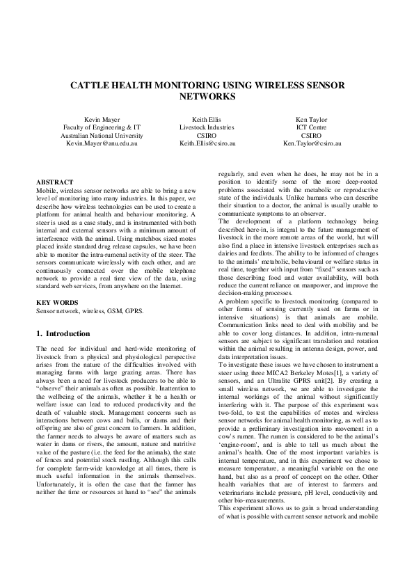 Pdf Cattle Health Monitoring Using Wireless Sensor Networks