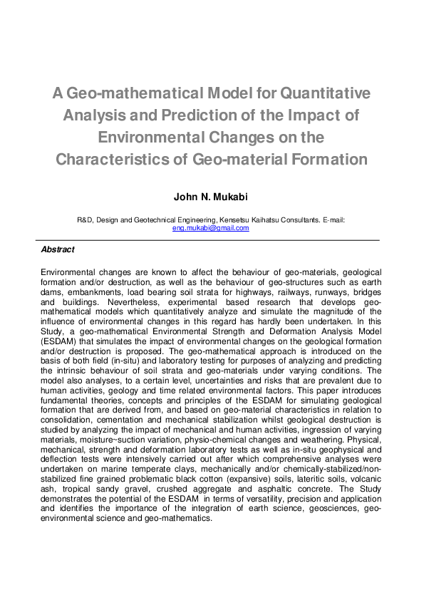 (PDF) A Geo-mathematical Model for Quantitative Analysis and Prediction ...