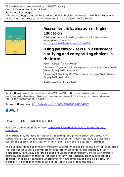 (PDF) Using patchwork texts in assessment: clarifying and categorising