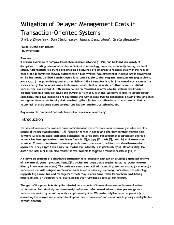 (PDF) Mitigation of Delayed Management Costs in Transaction-Oriented ...