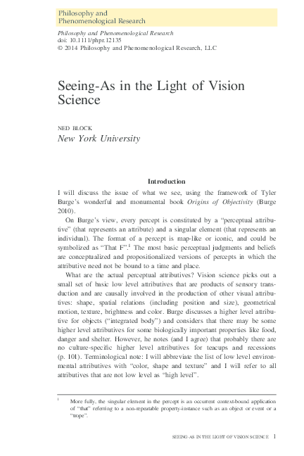 (PDF) Seeing-As in the Light of Vision Science