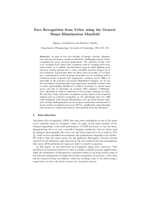 (PDF) Face Recognition from Video using the Generic Shape-Illumination ...