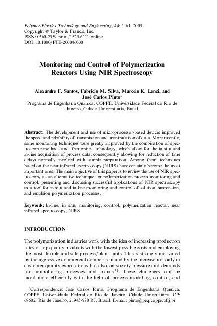 (PDF) Monitoring and Control of Polymerization Reactors Using NIR Spectroscopy