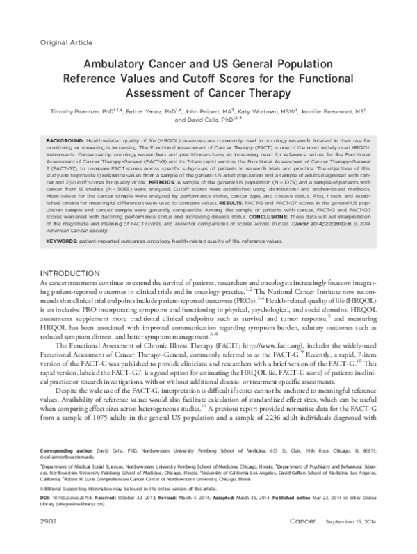 (PDF) Ambulatory Cancer and US General Population Reference Values and ...