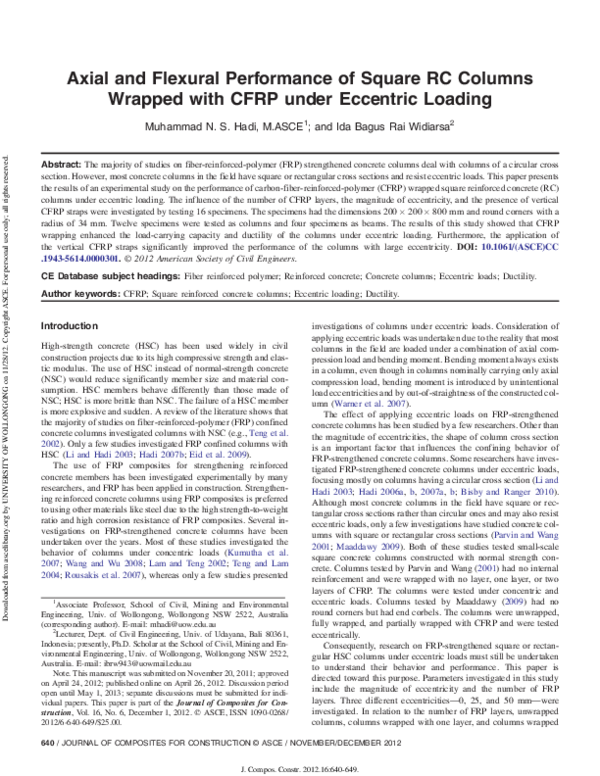 Axial And Flexural Performance Of Square Rc Columns Wrapped With Cfrp Under Eccentric Loading