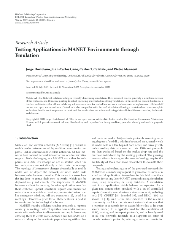 (PDF) Testing applications in manet environments through emulation