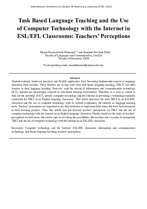 (DOC) Task Based Language Teaching and the Use of Computer Technology ...