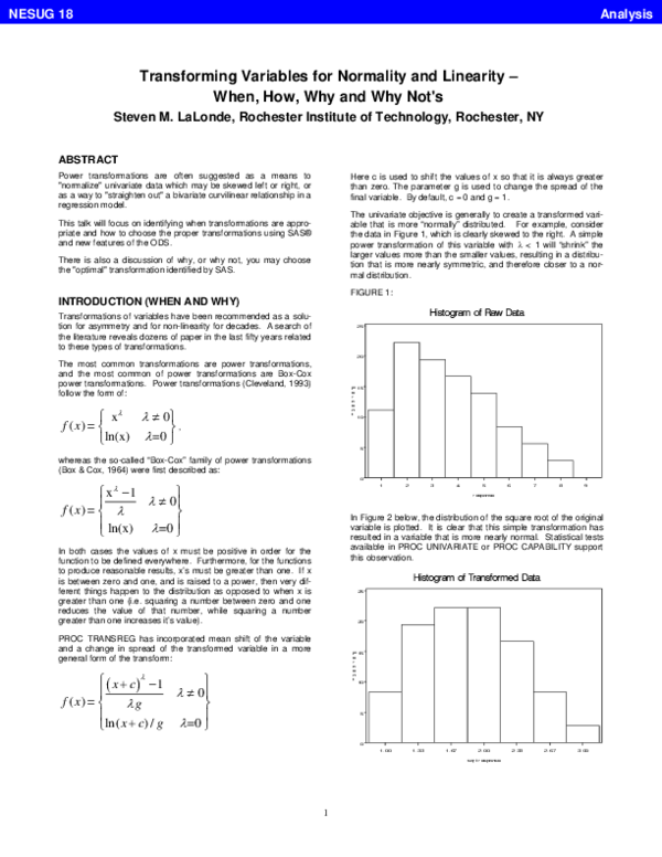 (PDF) Transforming Variables for Normality and Linearity When, How, Why ...