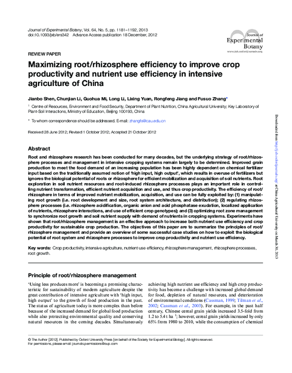 (PDF) Maximizing root/rhizosphere efficiency to improve crop productivity and nutrient use ...