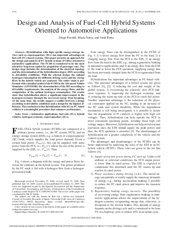 (PDF) Design and Analysis of Fuel-Cell Hybrid Systems Oriented to ...