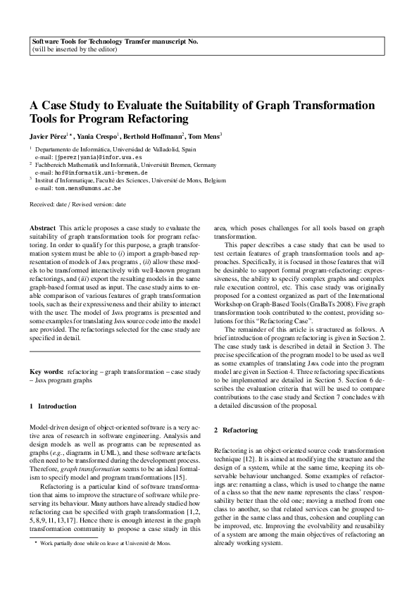 (PDF) A case study to evaluate the suitability of graph transformation tools for program refactoring