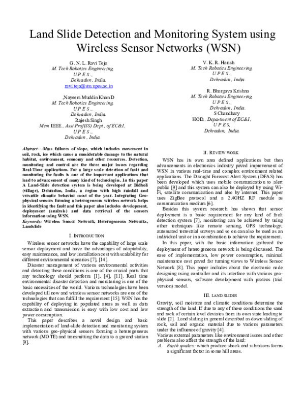 Pdf Land Slide Detection And Monitoring System Using Wsn
