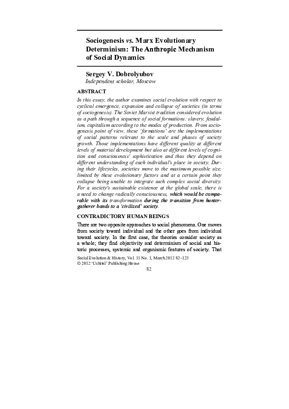 (PDF) Sociogenesis vs. Marx Evolutionary Determinism: The Anthropic ...