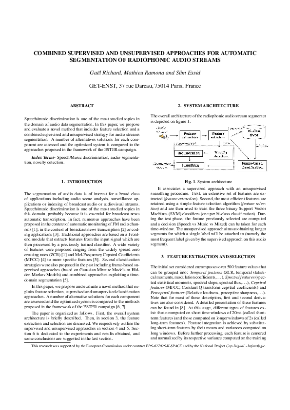 Pdf Combined Supervised And Unsupervised Approaches For Automatic Segmentation Of Radiophonic