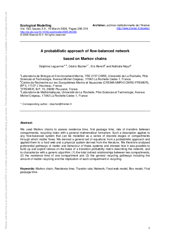 (PDF) A probabilistic approach of flow-balanced network based on Markov chains