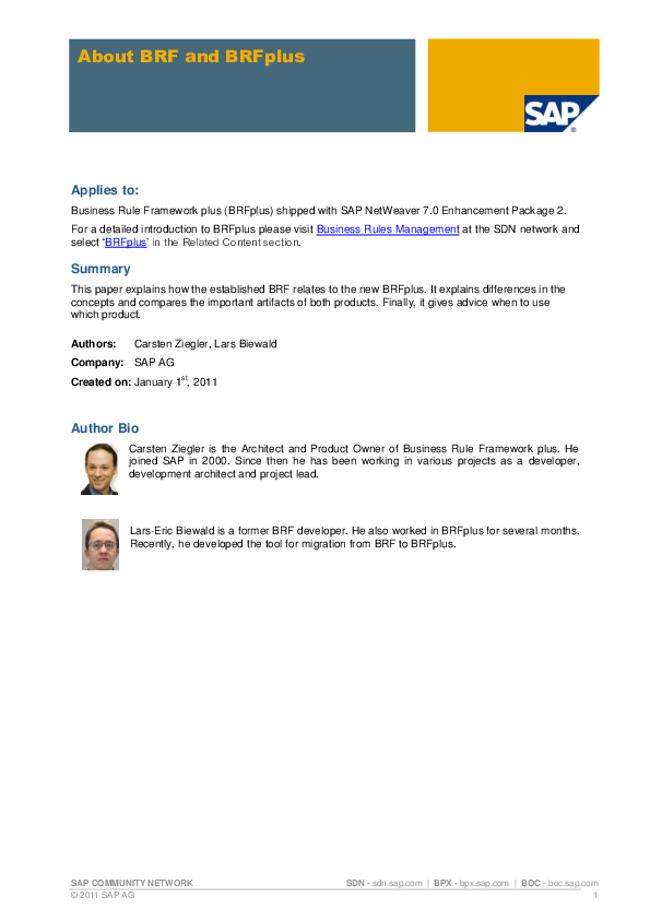 (PDF) SAP COMMUNITY NETWORK About BRF and BRFplus Author Bio Table of ...