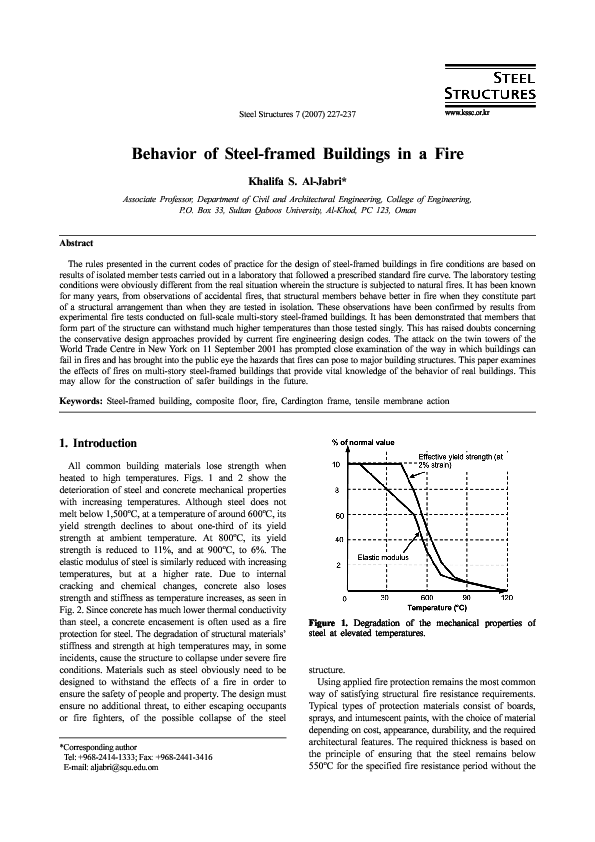 (PDF) Behavior of Steel-framed Buildings in a Fire