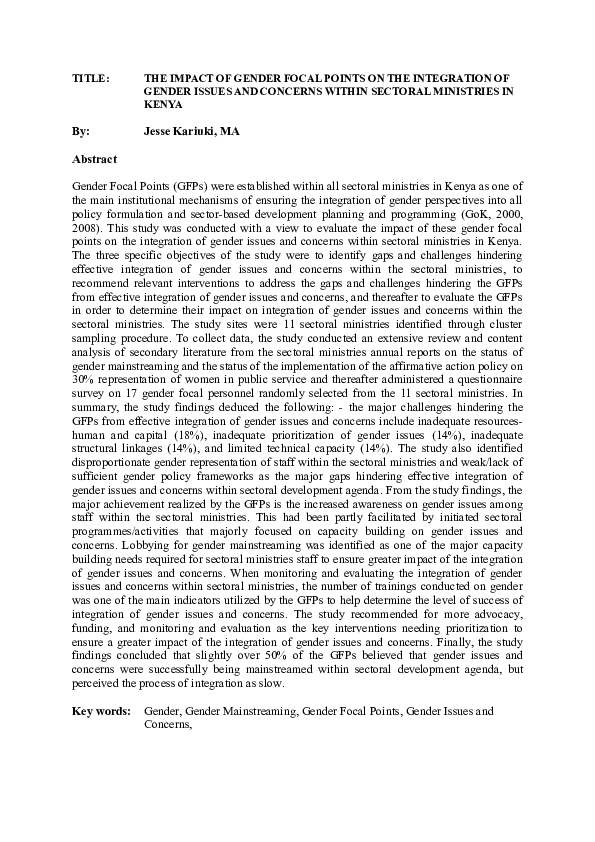 (DOC) THE IMPACT OF GENDER FOCAL POINTS ON THE INTEGRATION OF GENDER ...