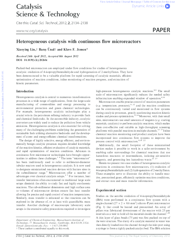 (PDF) Heterogeneous catalysis with continuous flow microreactors