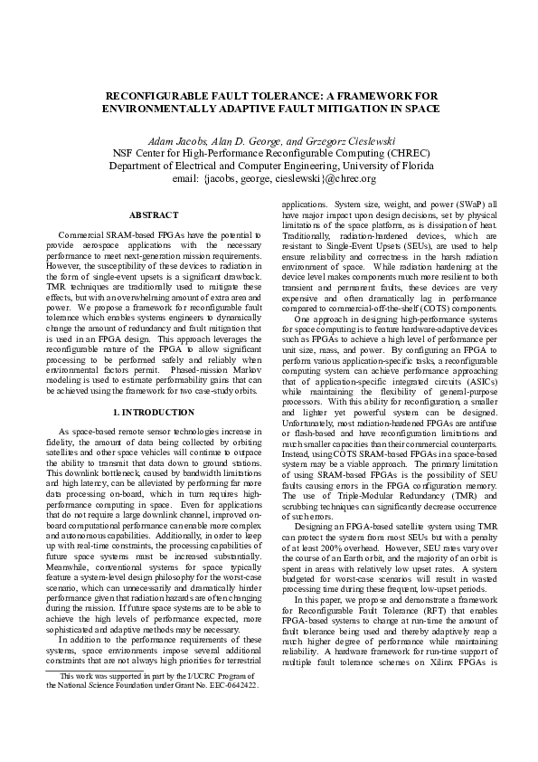 (PDF) Reconfigurable fault tolerance: A framework for environmentally ...