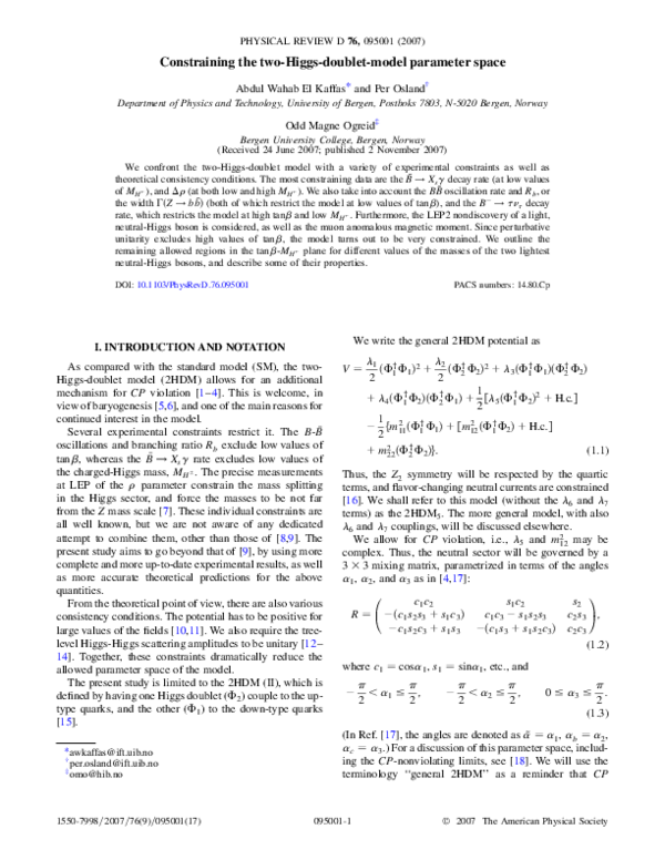(PDF) Carving out parameter space in type-II two Higgs doublets model | Patipan Uttayarat ...