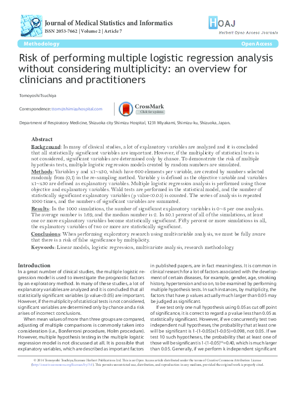 (PDF) Risk of performing multiple logistic regression analysis without ...
