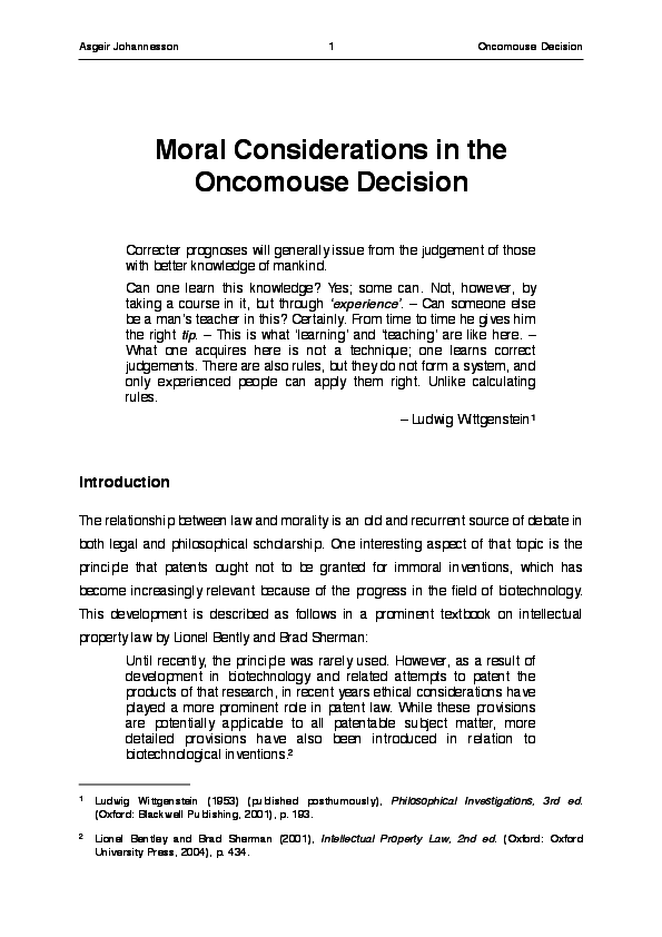 (PDF) Moral Considerations in the Oncomouse Decision