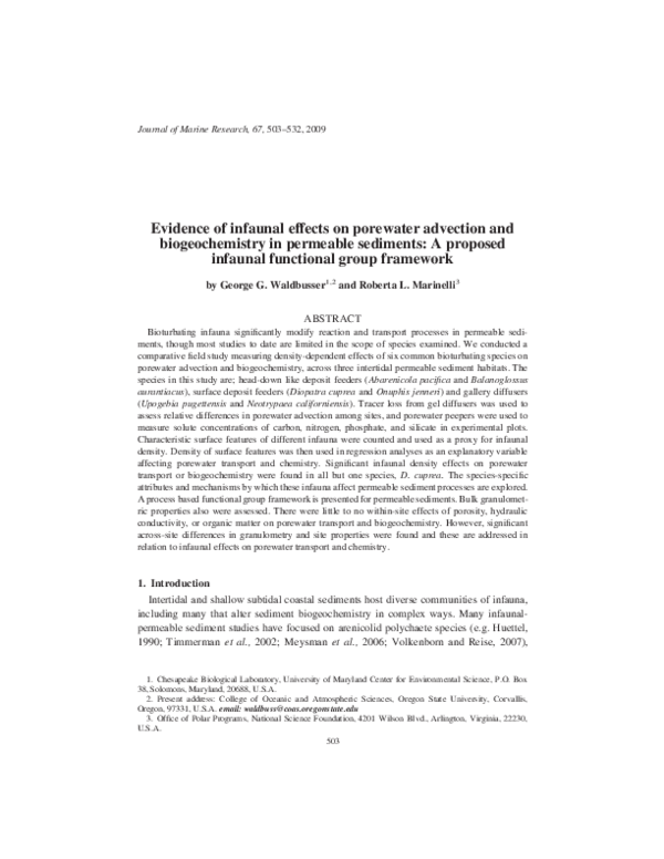 (PDF) Evidence of infaunal effects on porewater advection and ...