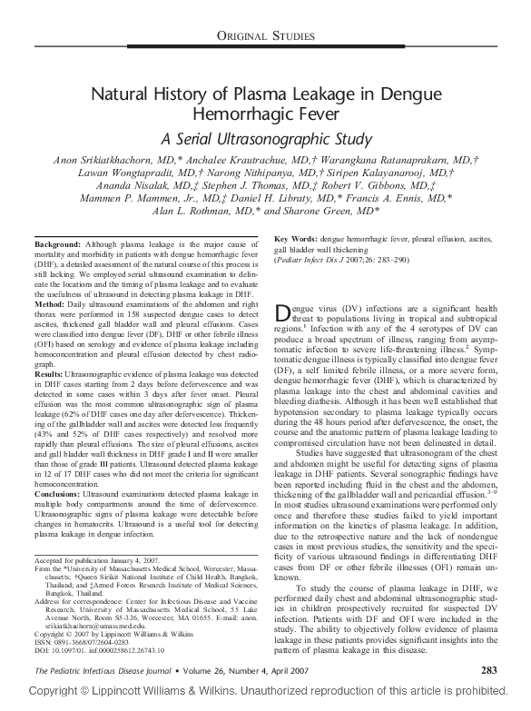 (PDF) Natural History of Plasma Leakage in Dengue Hemorrhagic Fever
