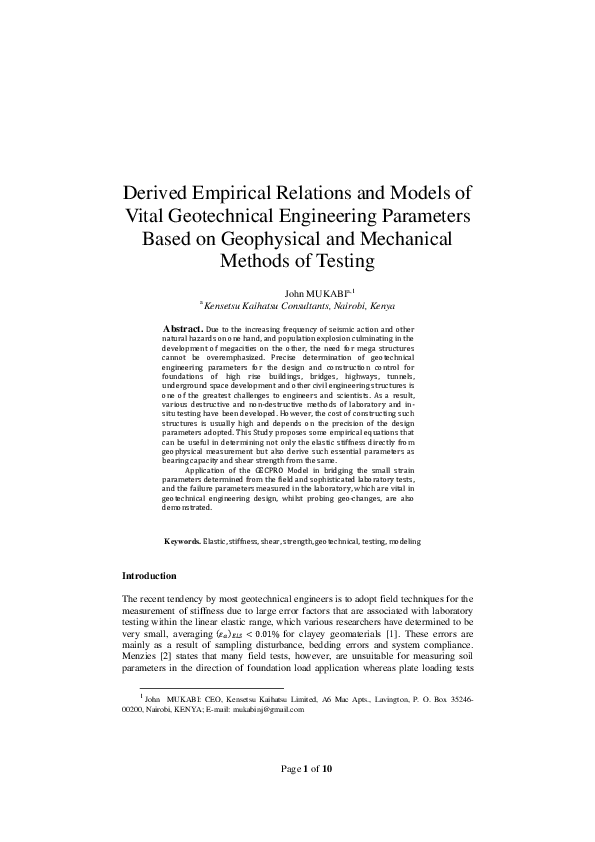(PDF) Derived Empirical Relations and Models of Vital Geotechnical Engineering Parameters Based ...