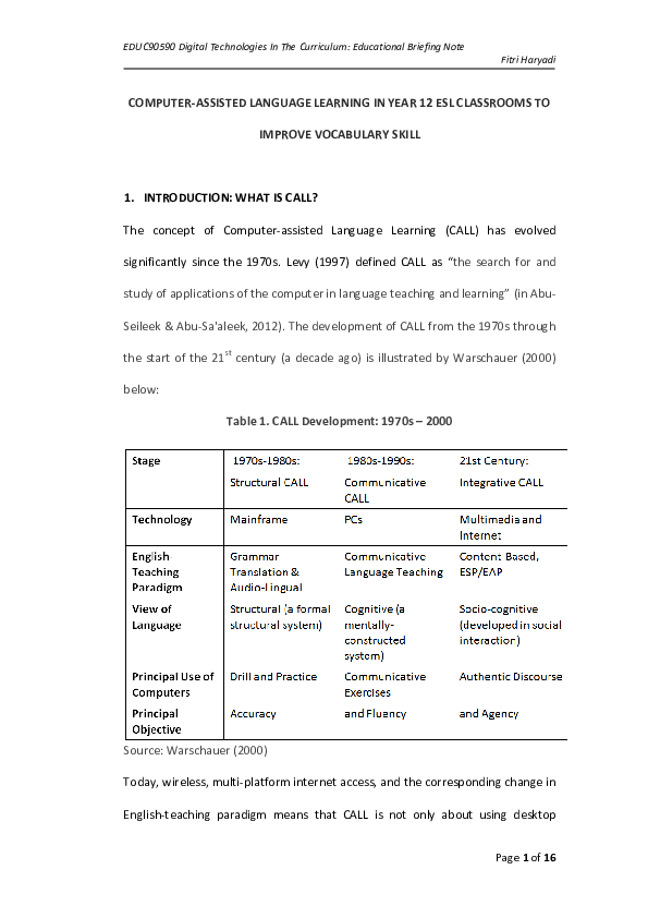 (DOC) My submitted assignment for a course called Digital Technologies in the Curriculum, it is ...