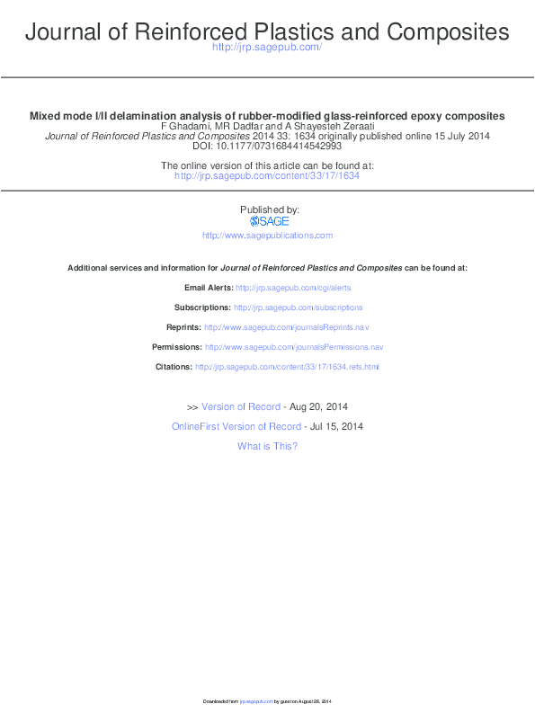 Pdf Mixed Mode I Ii Delamination Analysis Of Rubber Modified Glass Reinforced Epoxy Composites