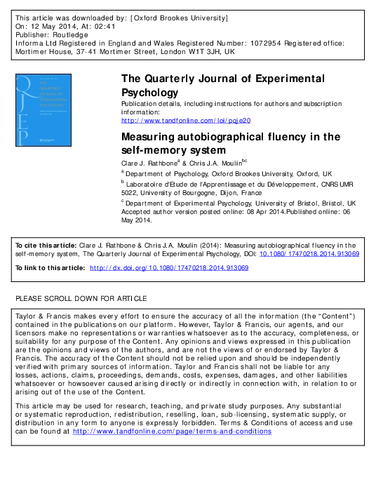 (PDF) Measuring autobiographical fluency in the self-memory system