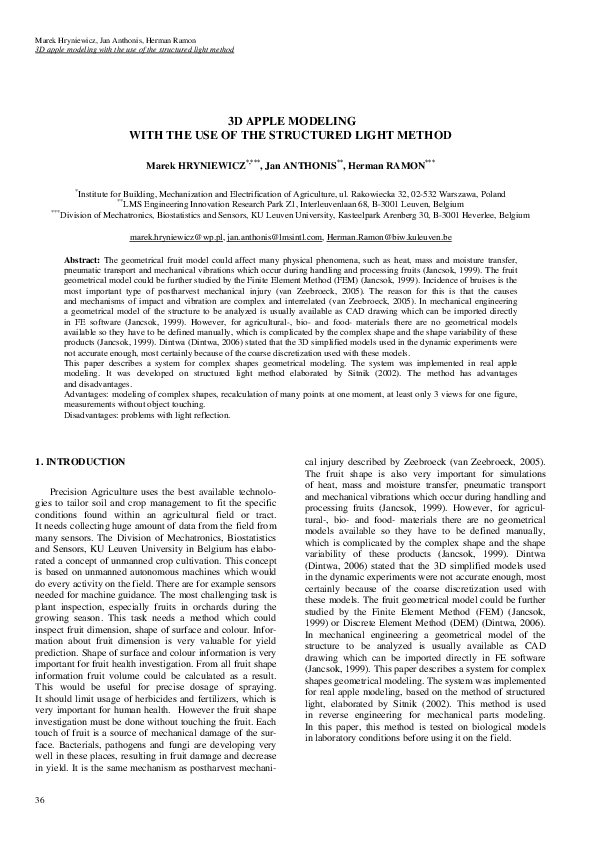 (PDF) 3d apple modeling with the use of the structured light method