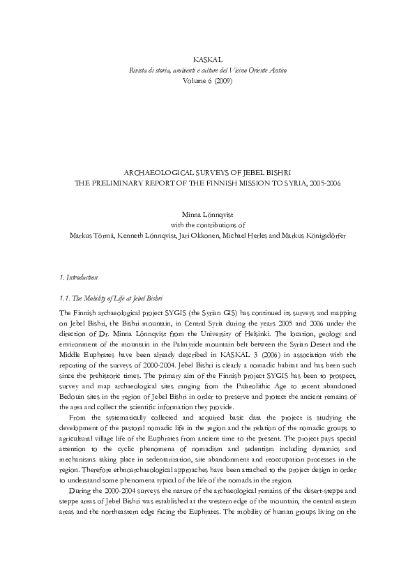 (PDF) Archaeological Surveys of Jebel Bishri, The Preliminary Report of ...