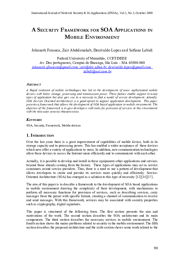 Pdf A Security Framework For Soa Applications In Mobile Environment
