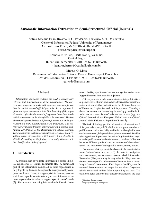 (PDF) Automatic Information Extraction in Semi-structured Official ...