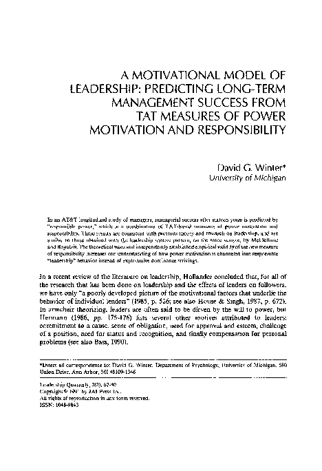 (PDF) A motivational model of leadership: Predicting long-term ...