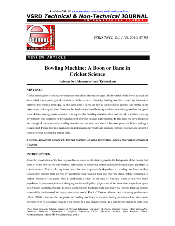 (PDF) Bowling Machine: A Boon or Bane in Cricket Science
