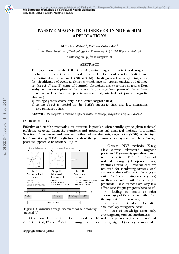 (PDF) PASSIVE MAGNETIC OBSERVER IN NDE & SHM APPLICATIONS