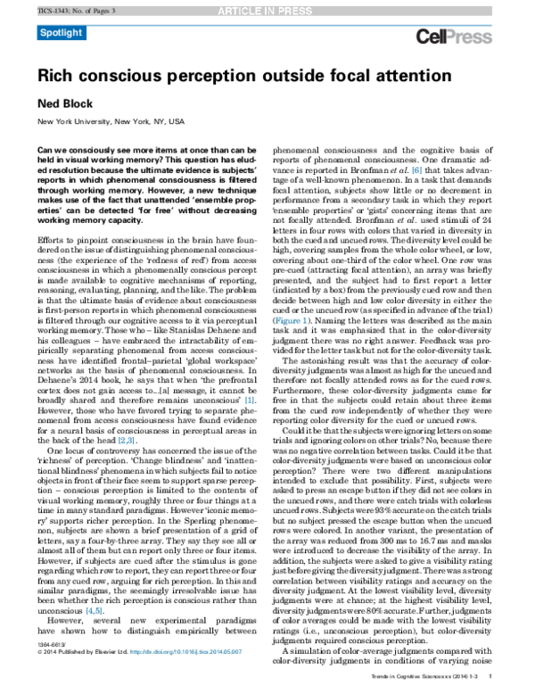 (PDF) Rich conscious perception outside focal attention