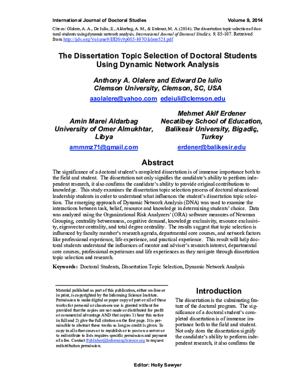 (PDF) The Dissertation Topic Selection of Doctoral Students Using Dynamic Network Analysis