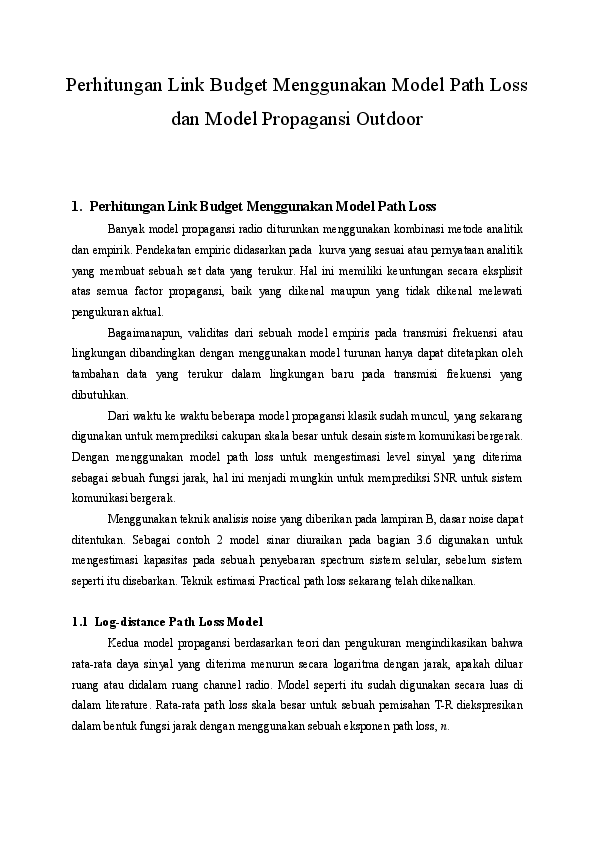 (DOC) Perhitungan Link Budget Menggunakan Model Path Loss dan Model ...