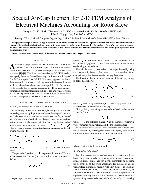 (PDF) Special air-gap element for 2-D FEM analysis of electrical Machines accounting for rotor skew
