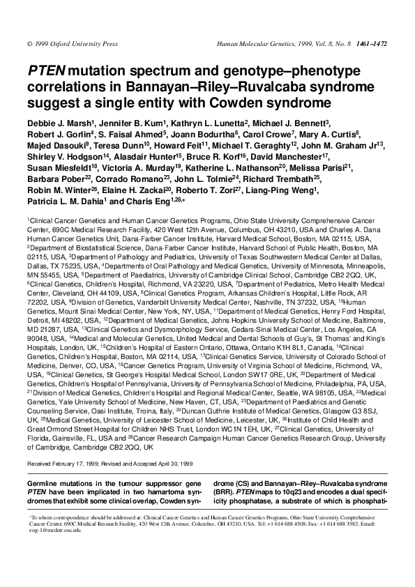 (PDF) PTEN mutation spectrum and genotype-phenotype correlations in ...